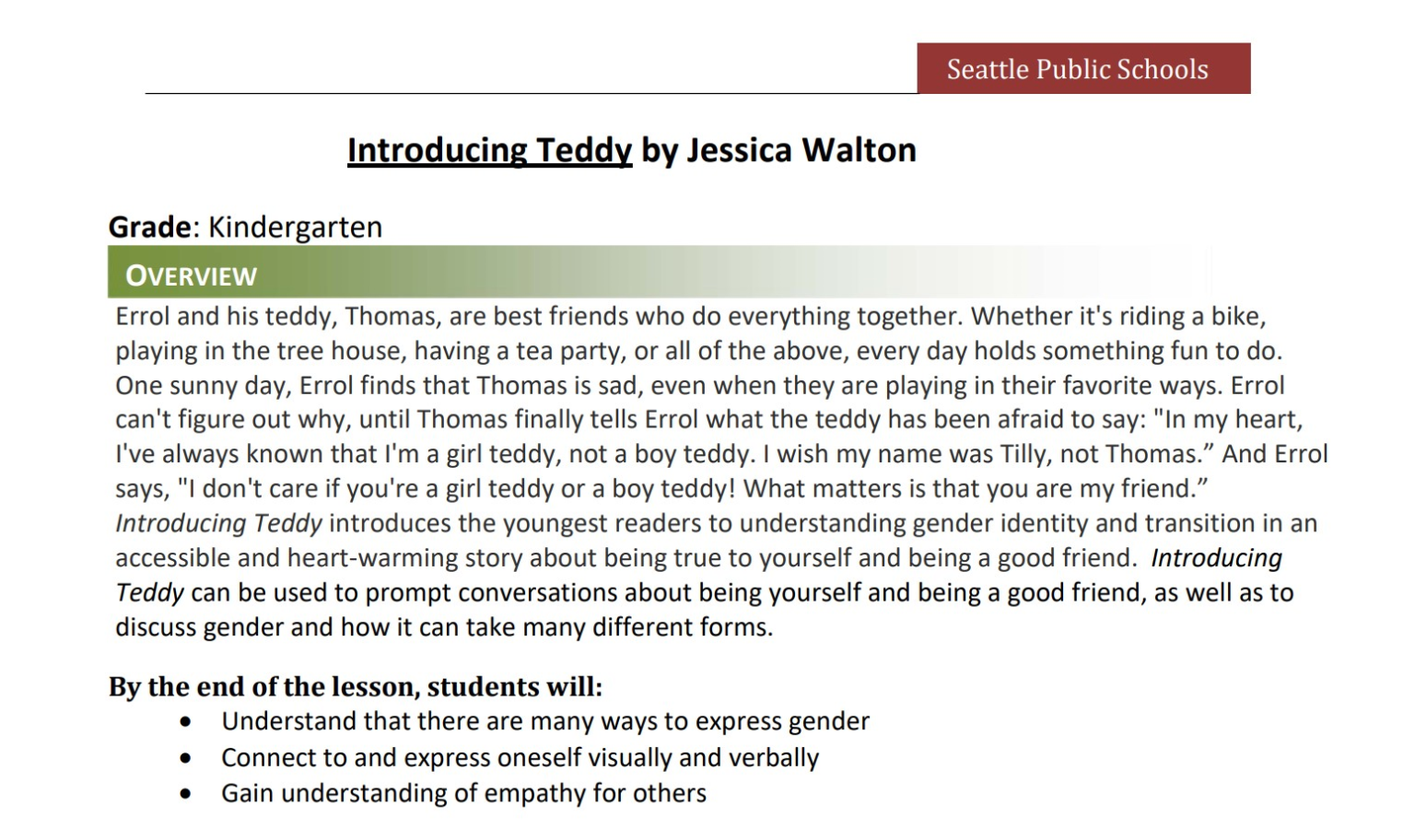 Seattle Public Schools utilize K-5 gender lessons that teach ...