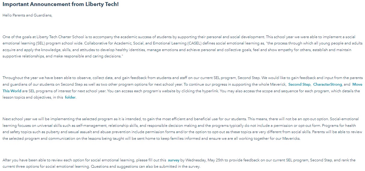Liberty Tech Charter School plans to adopt new SEL curriculum ...