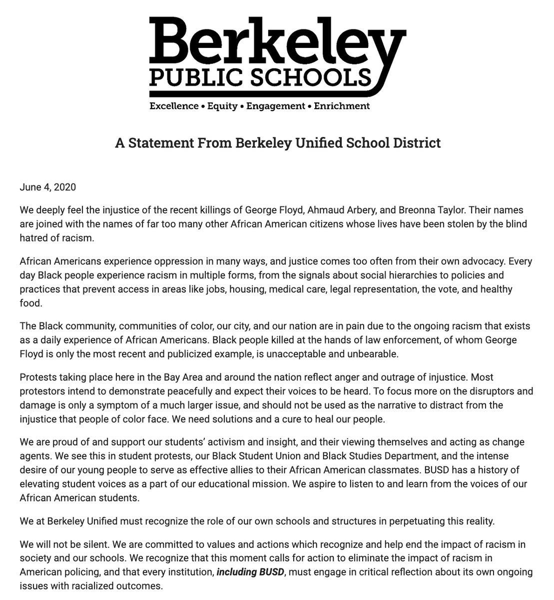 Berkeley Unified School District statement on Hamas attack against ...