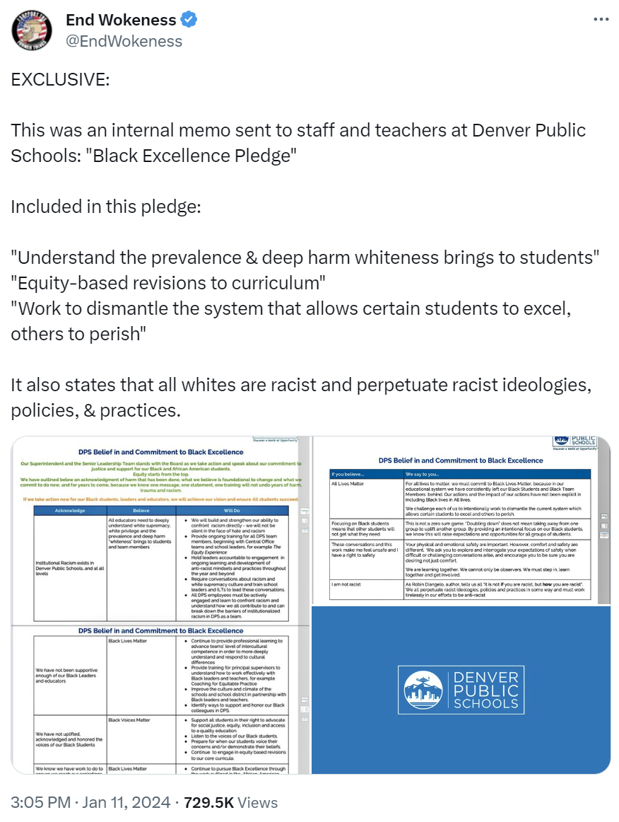 Denver Public Schools sent "Black Excellence" pledge to staff promoting ...