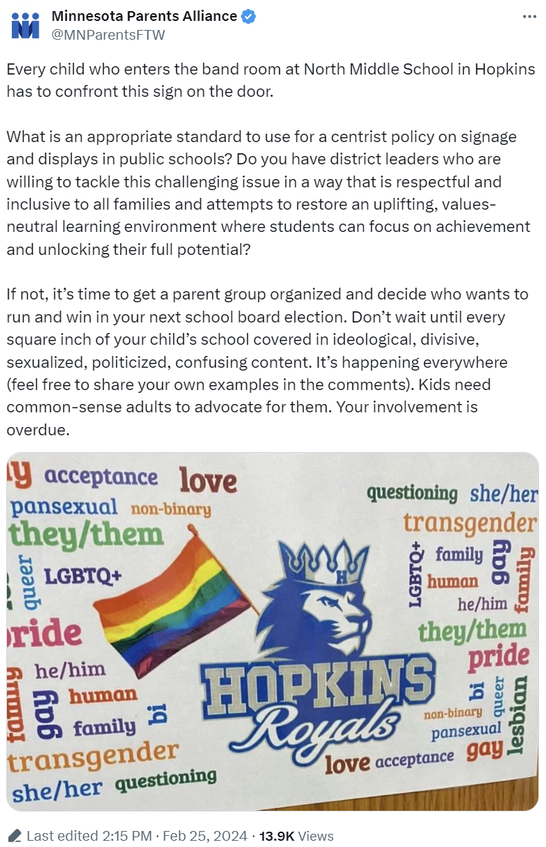 North Middle School displays band sign that promotes gender ideology to ...