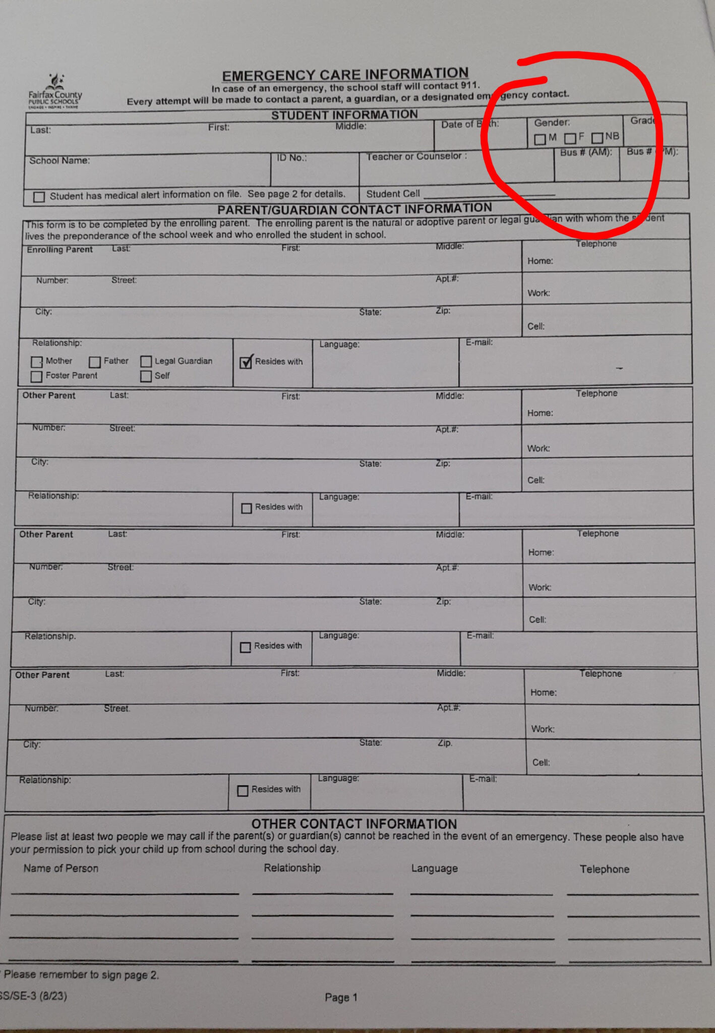 Fairfax County Public Schools offers "non-binary" option on emergency ...
