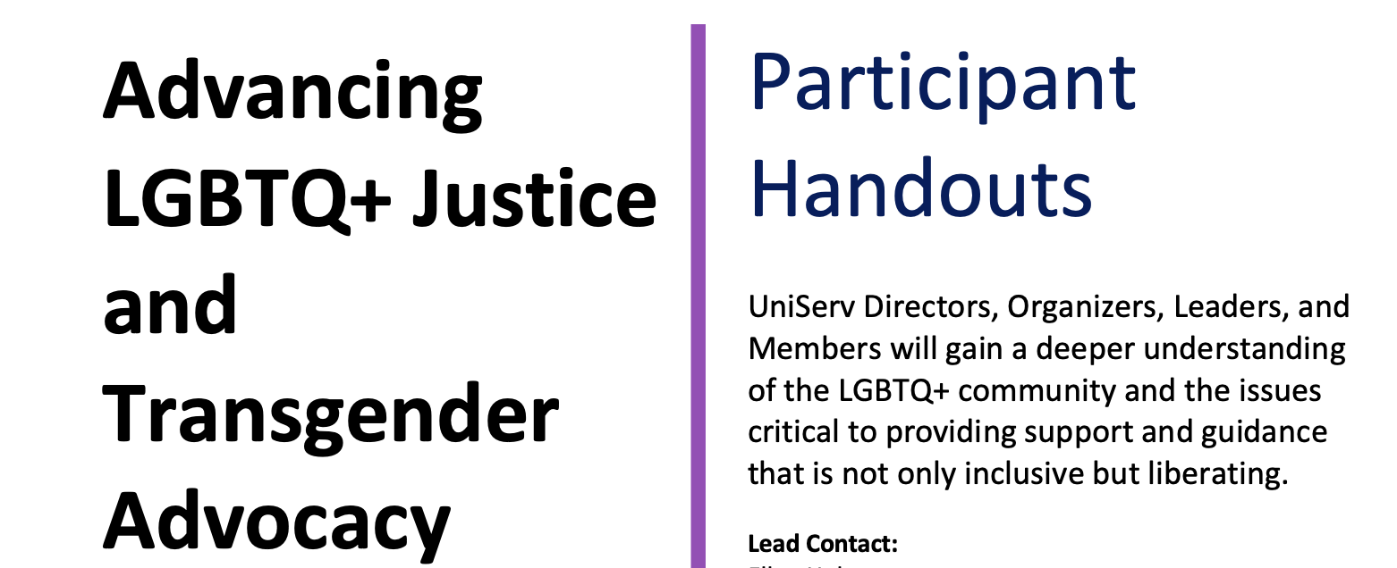 National Education Association’s upcoming “Advancing LGBTQ+ Justice and ...